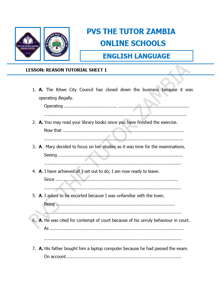 English Language Tutorial Sheet | PDF