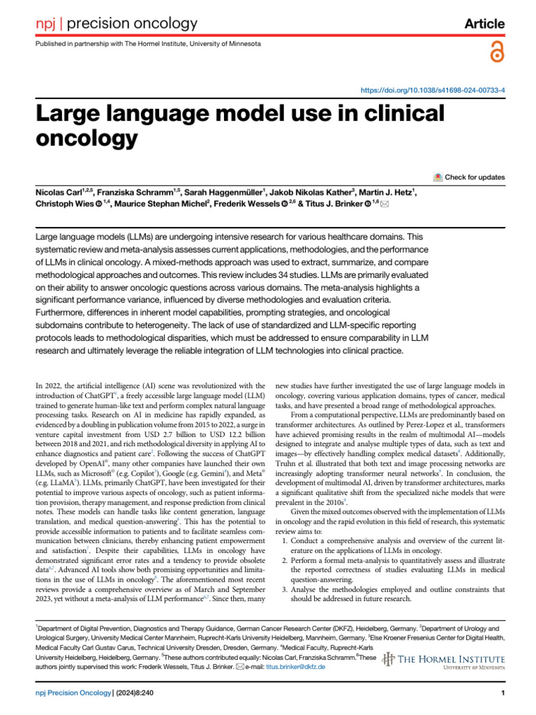 Large Language Model Use in Clinical Oncology: Article | PDF ...