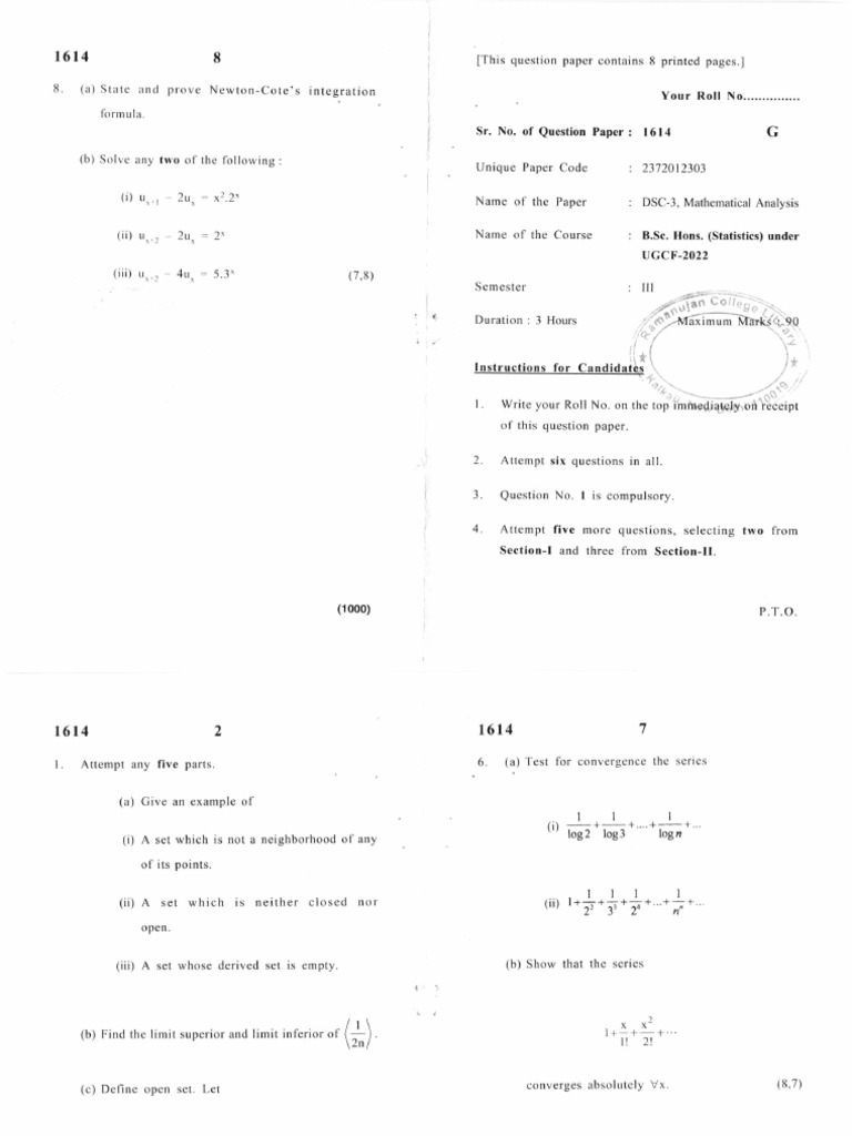 B.SCH Statistics Mathematical Analysis | PDF | Complex Analysis | Mathematical Analysis