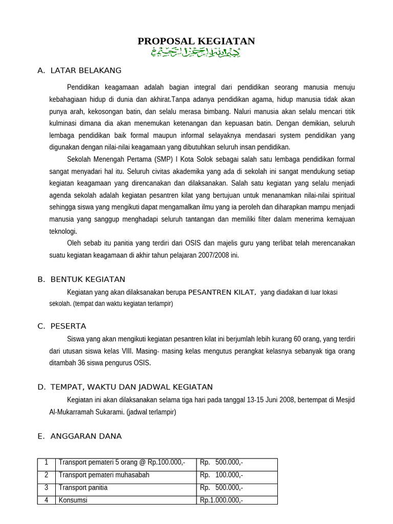 Proposal Kegiatan Pesantren Kilat | PDF