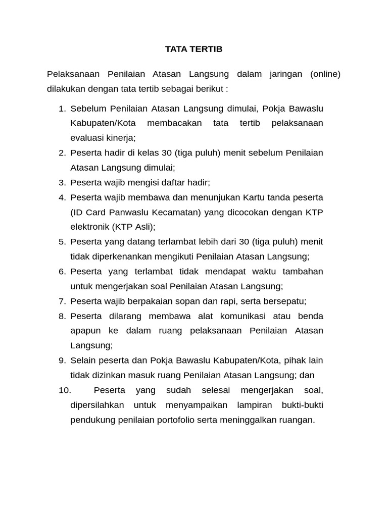 Tata Tertib Penilaian Online | PDF