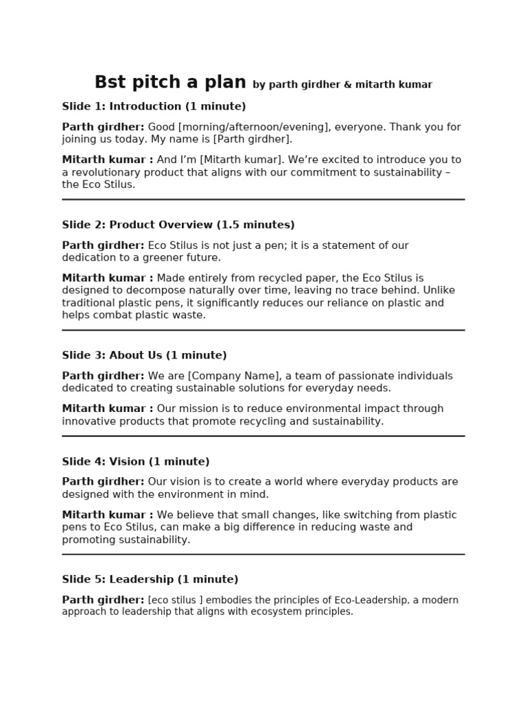 BST Pitch A Plan by Parth Girdher | PDF | Sustainability | Economies