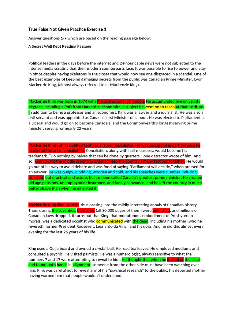 True False Not Given Practice Exercise 1 | PDF | Coral Reef | Genetics