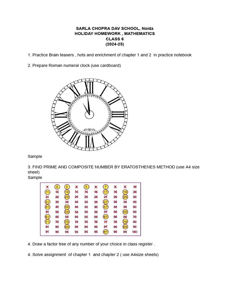 Class 6 (24-25) Summer Holiday Homework | PDF