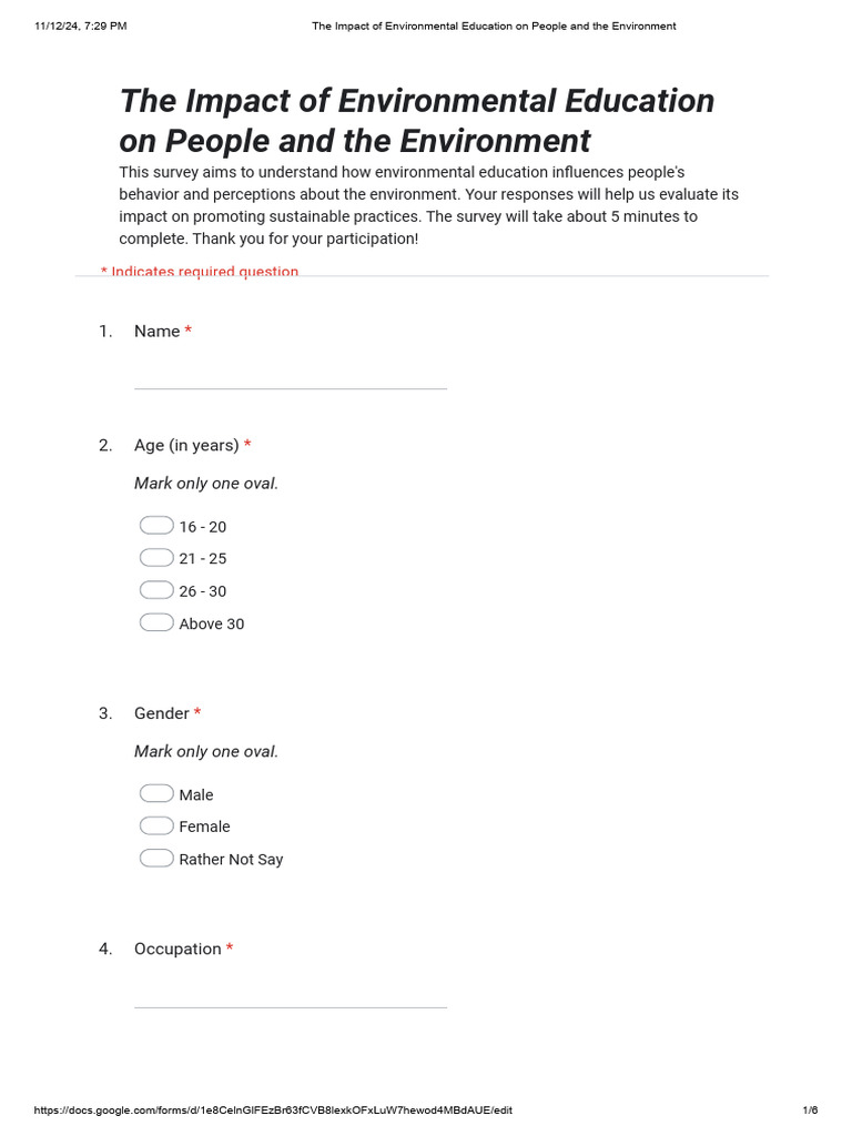 Environmental Education Survey | PDF | Natural Environment | Environment