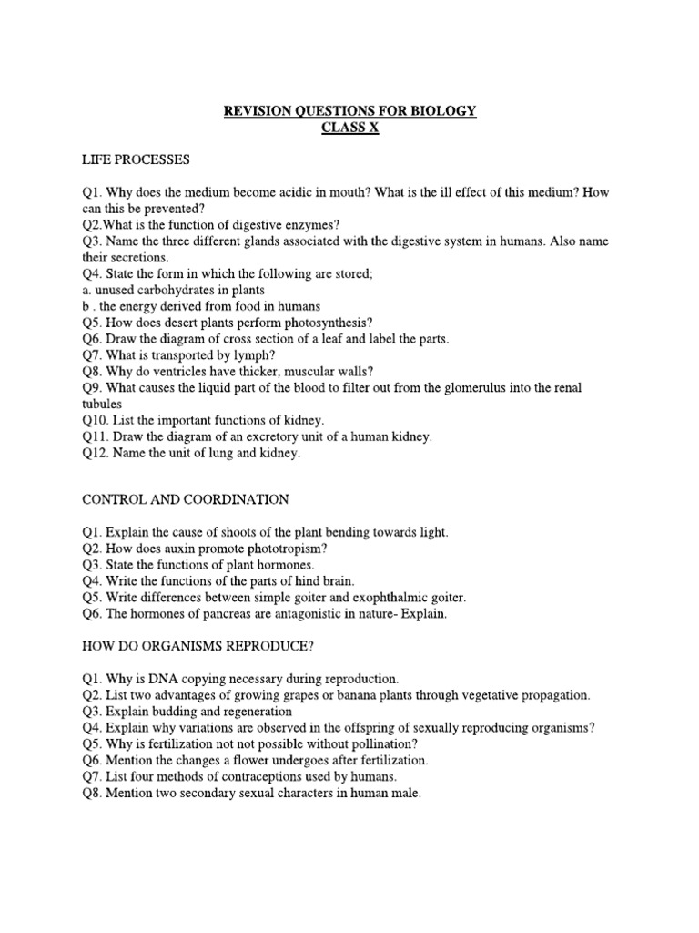 Biology Revision Questions | PDF