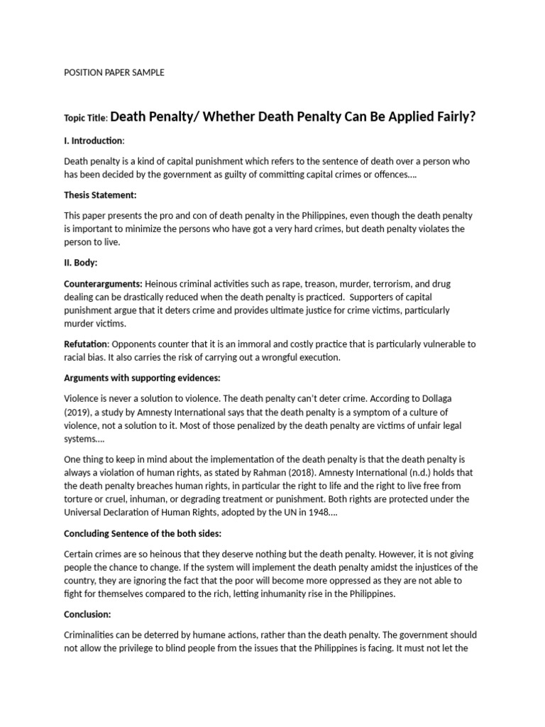 Position Paper Sample | PDF | Capital Punishment | Crimes