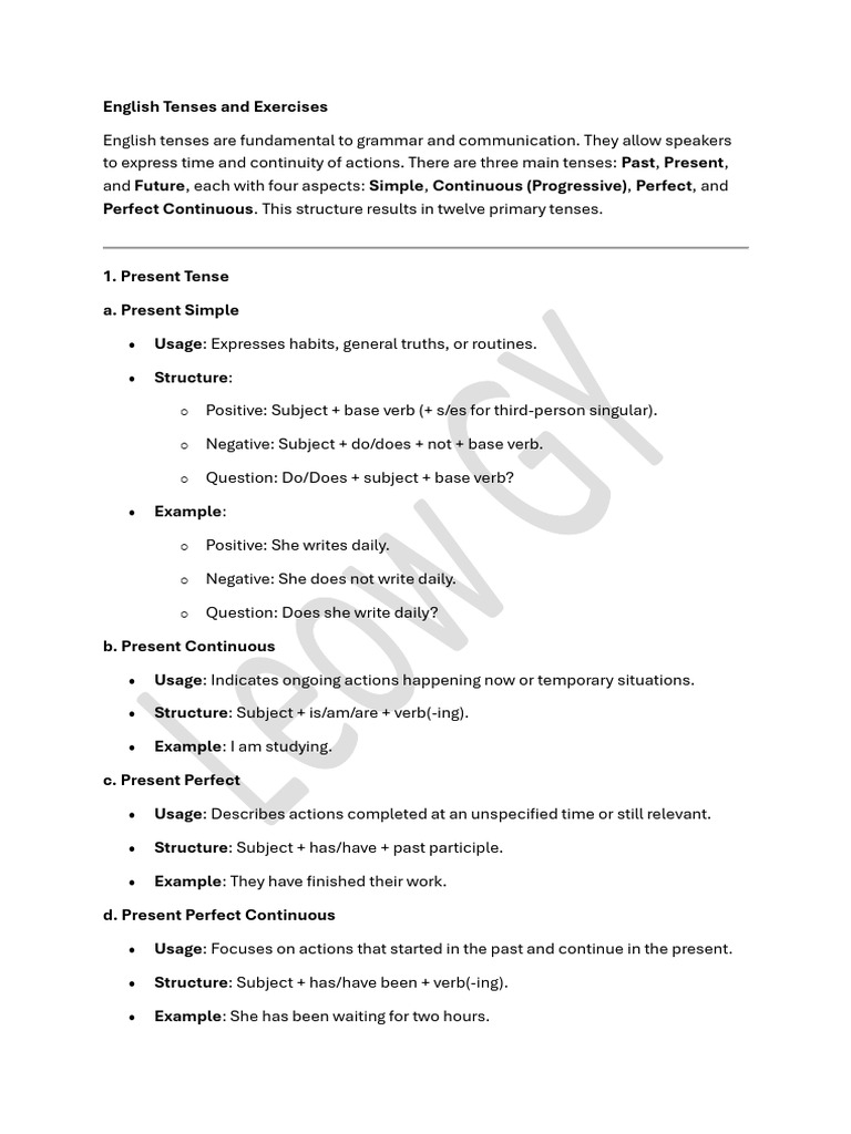 Understanding English Tenses | PDF | Perfect (Grammar) | Verb