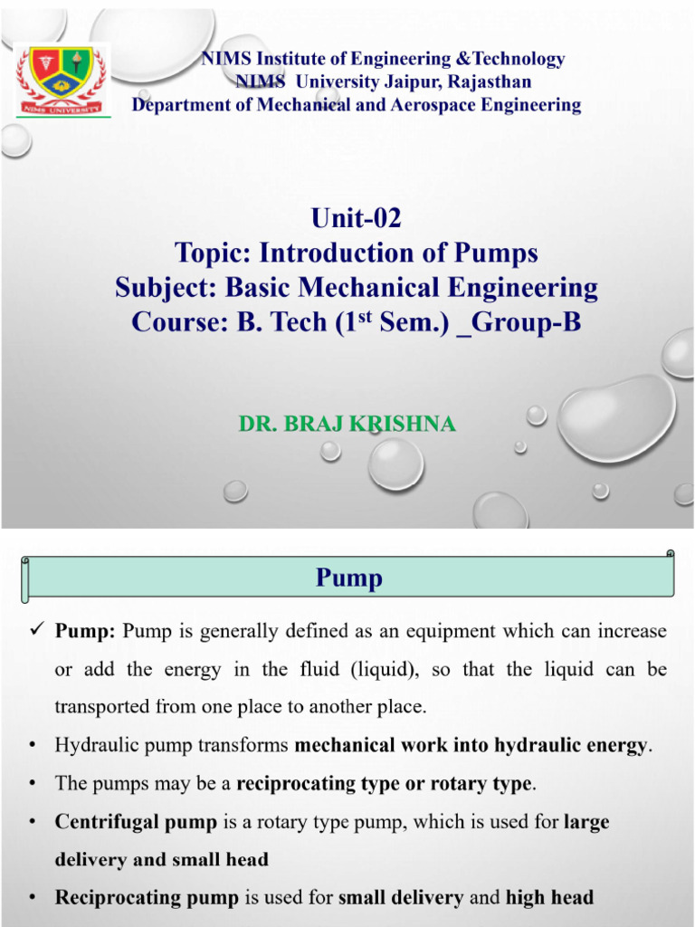 BME 12-09-2024 Unit-02 Pumps Reciprocating Pump | PDF