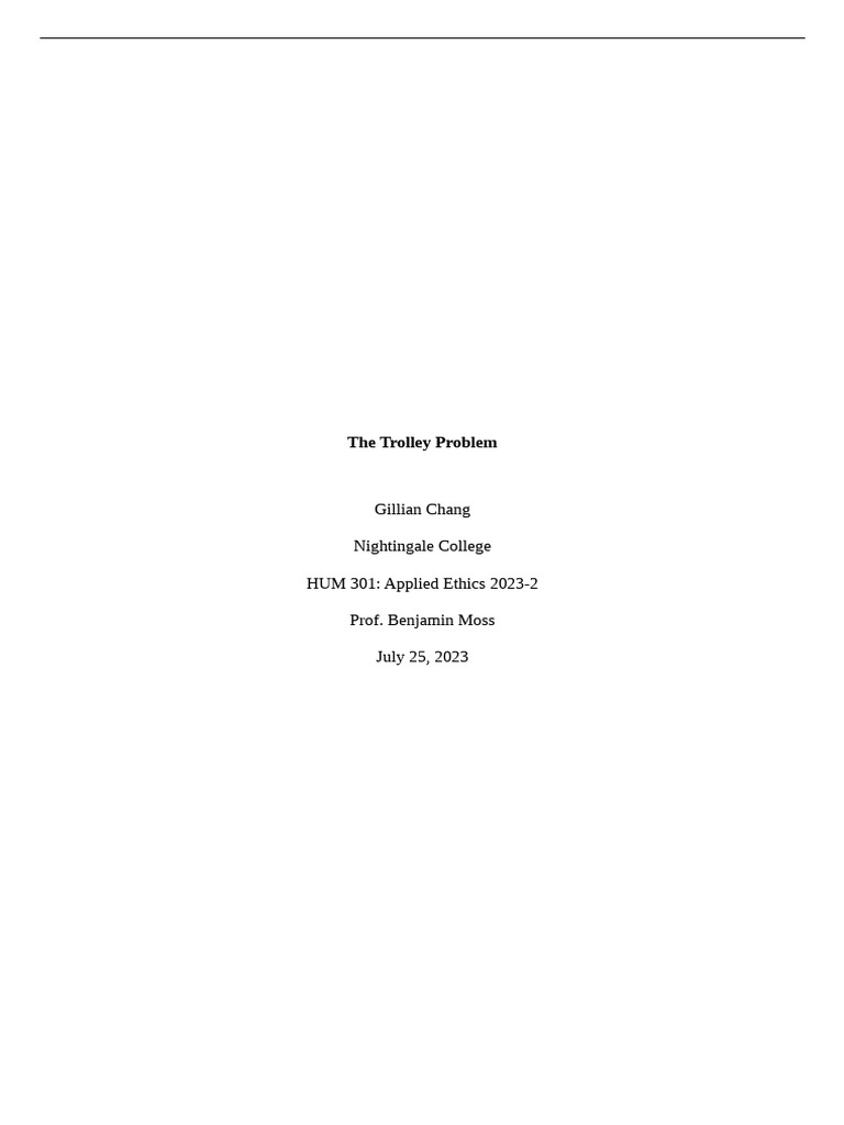 Signature Assignment The Trolley Problem | PDF | Utilitarianism | Happiness