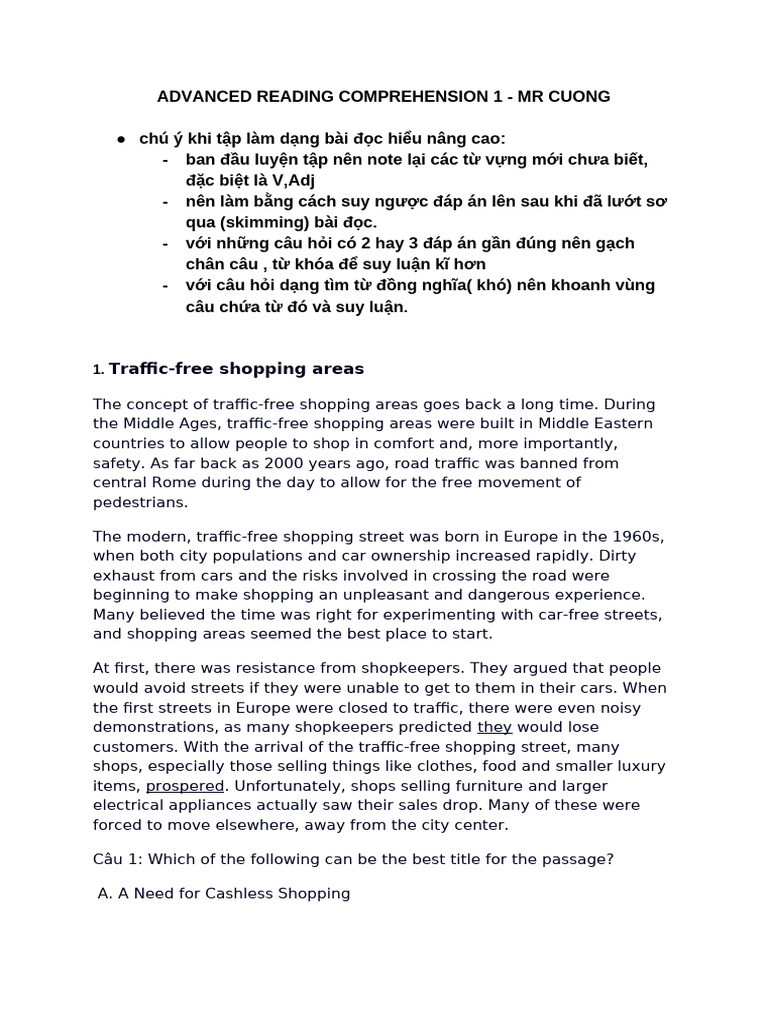 Advanced Reading Comprehension 1 MR Cuong | PDF | Human