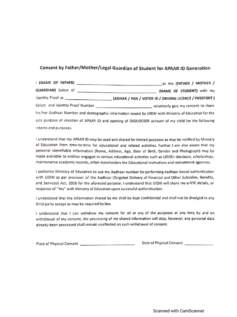 APAAR Consent Form | PDF