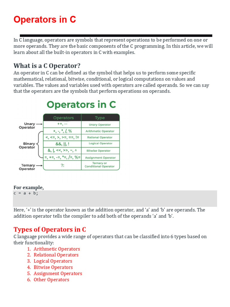5.0 C Operators | PDF | Pointer (Computer Programming) | Arithmetic