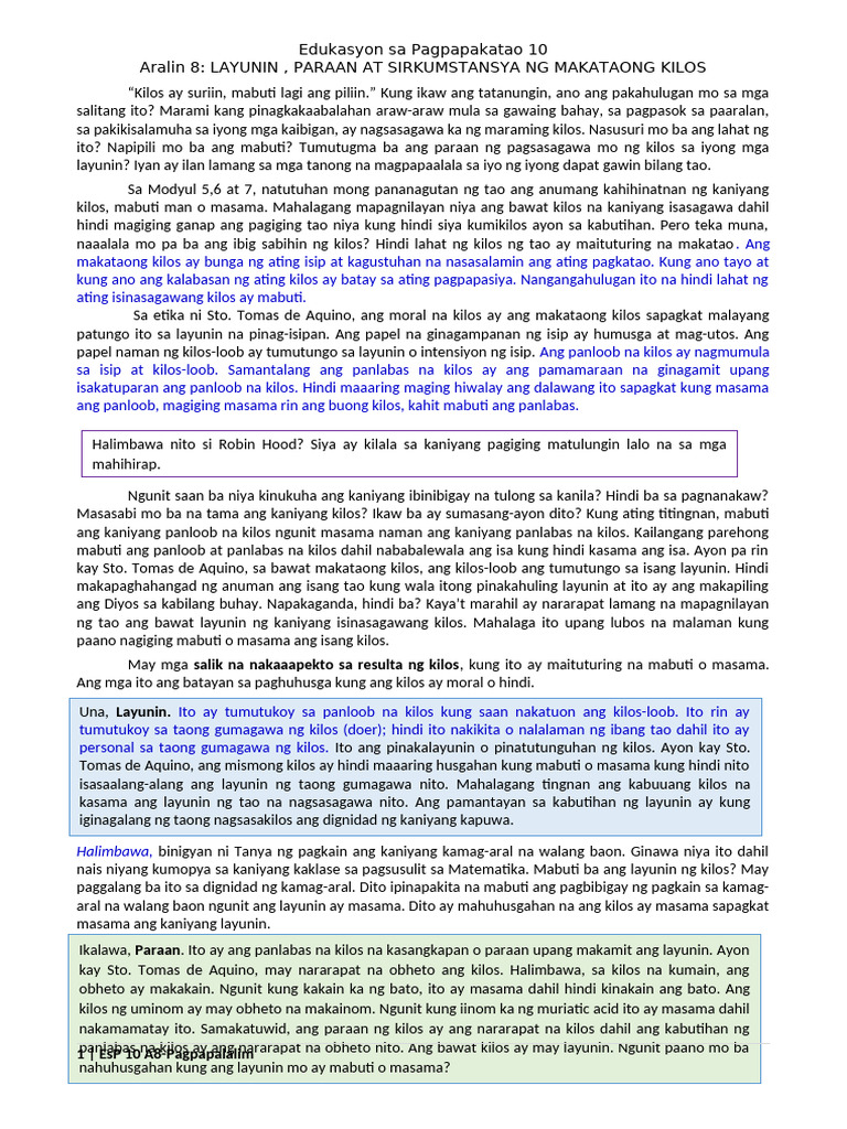 N 8 Layunin Paraan at Sirkumstansiya NG Makataong Kilos | PDF
