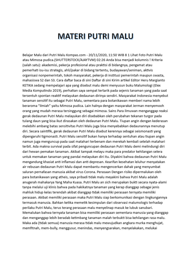 Materi Putri Malu | PDF