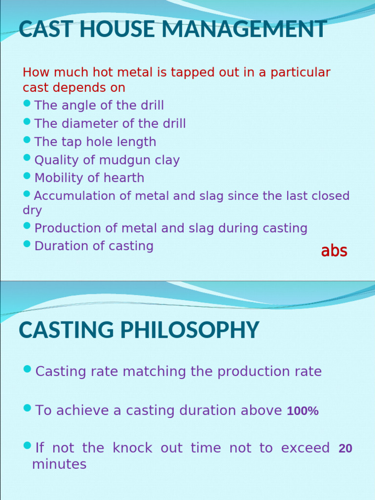 Cast House Management Overview | PDF | Refractory | Materials
