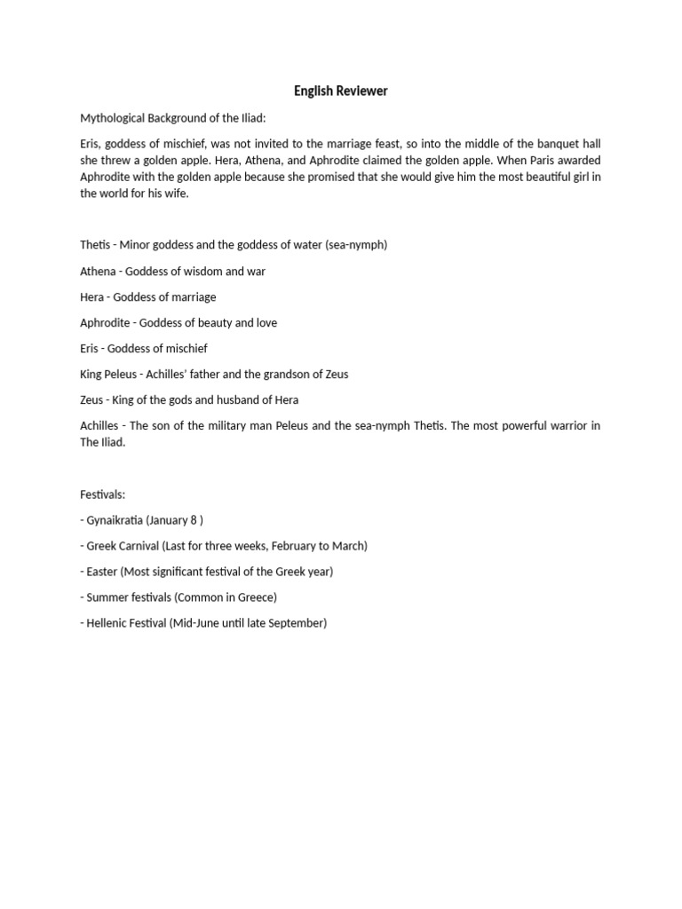 Mythological Elements in the Iliad | PDF