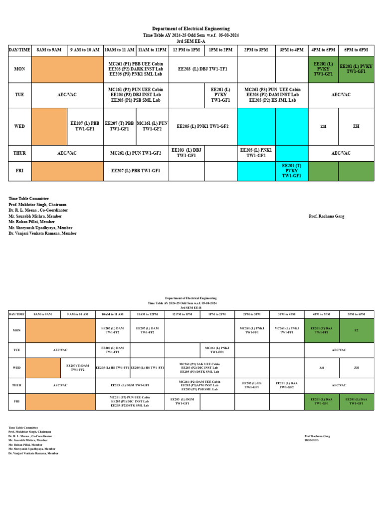 Time Table Worksheet Odd Sem (Aug-Dec 2024) - Google Sheets | PDF