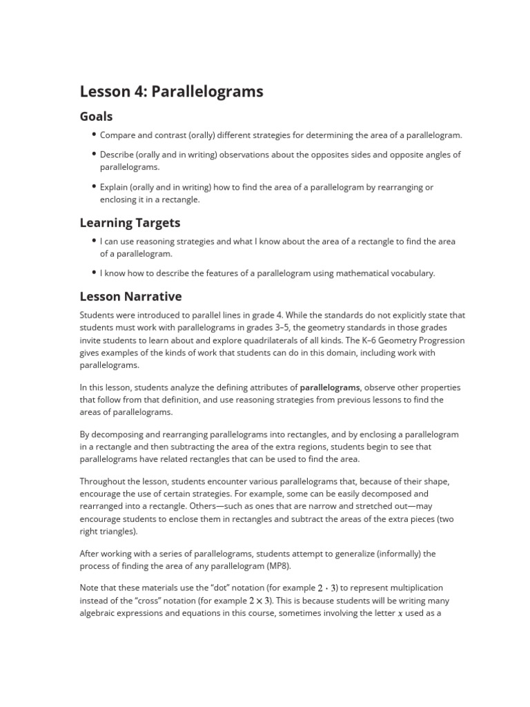 Grade6 1 4 Lesson Teacher Guide | PDF | Area | Rectangle