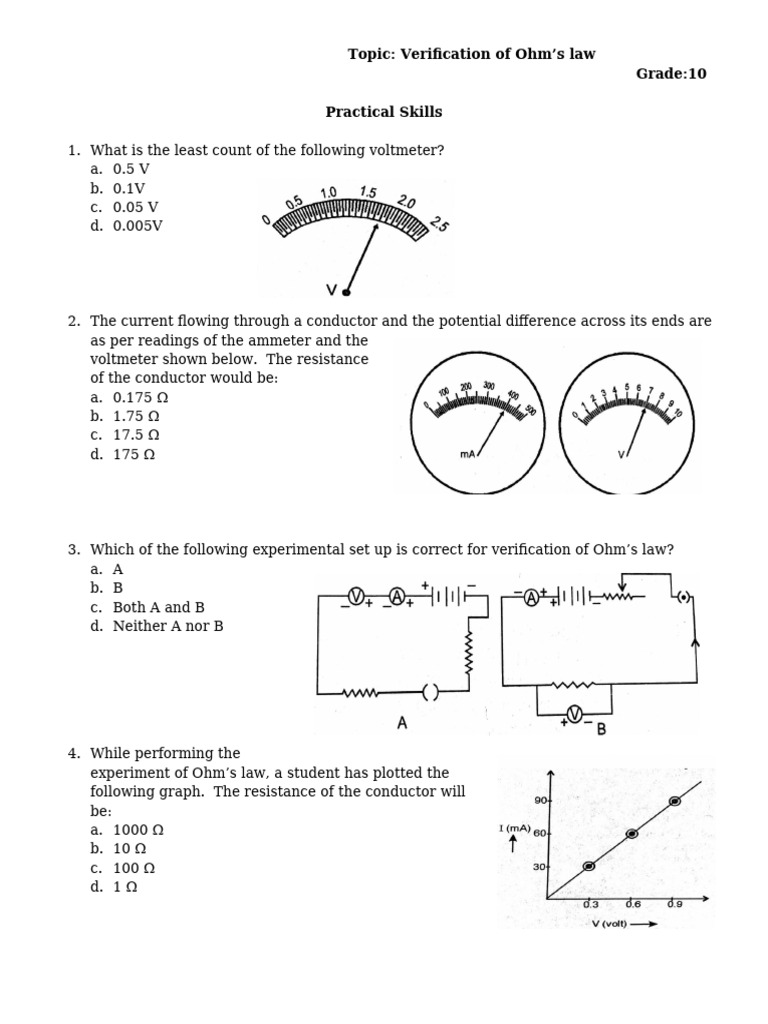 Ohm's Law Practicals Worksheet | PDF | Electrical Resistance And ...