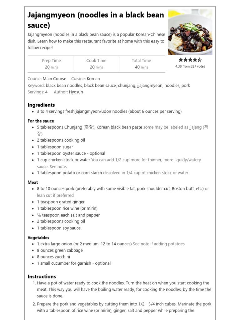 Jajangmyeon (Noodles in A Black Bean Sauce) - Korean Bapsang | PDF | Sauce | Korean Cuisine