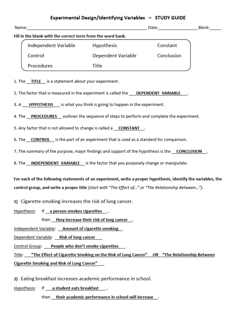 Experimental Design Worksheet Guide | PDF | Experiment