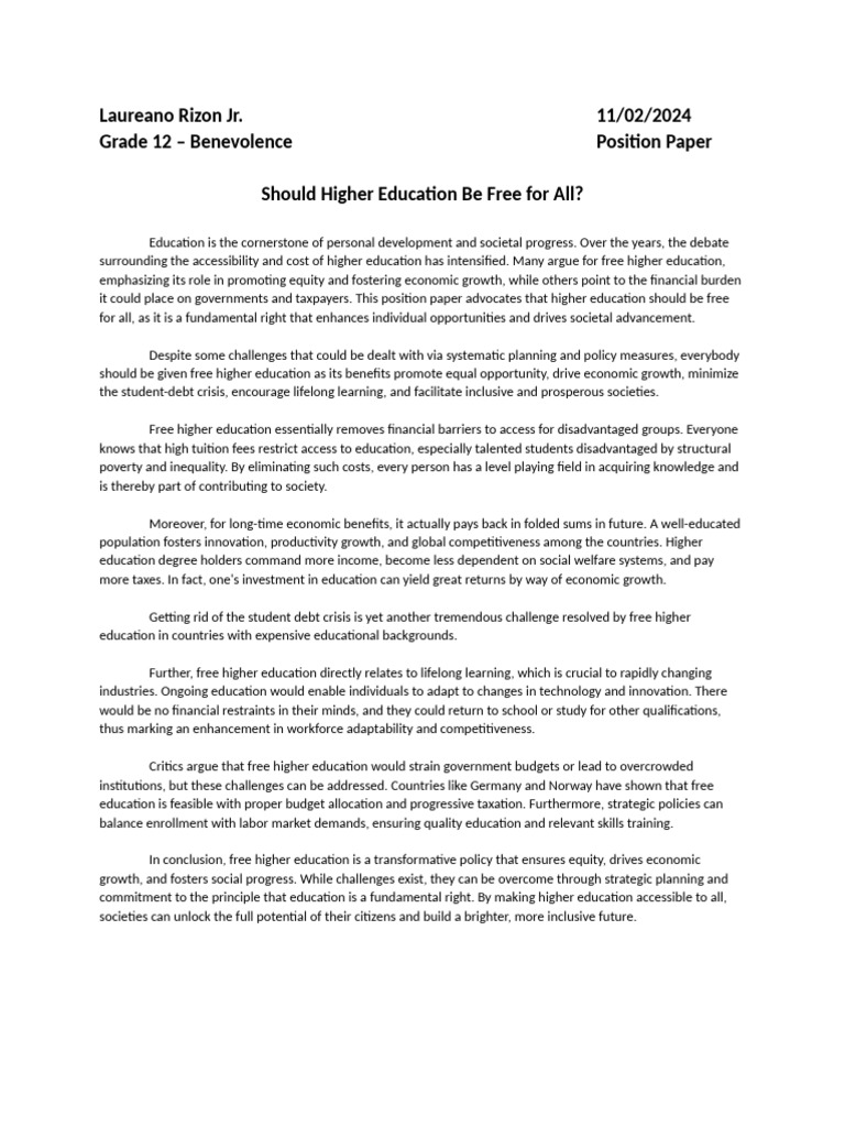 Position Paper | PDF | Taxes | Economic Growth