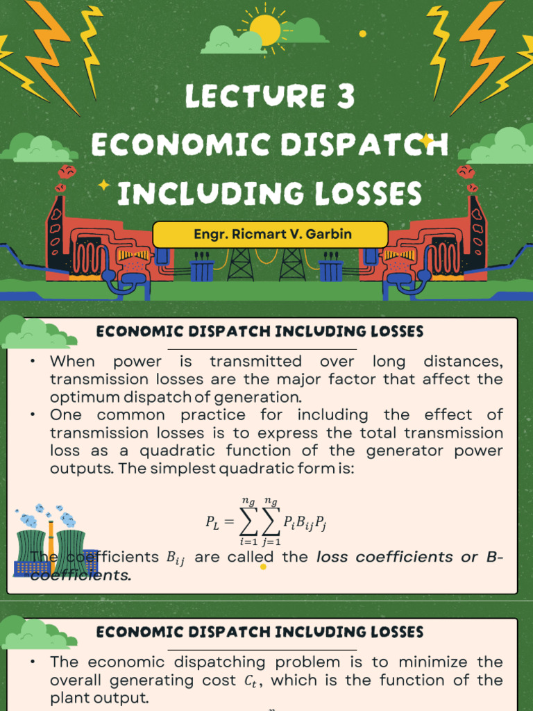 Lecture 3 - Economic Dispatch Including Losses | PDF