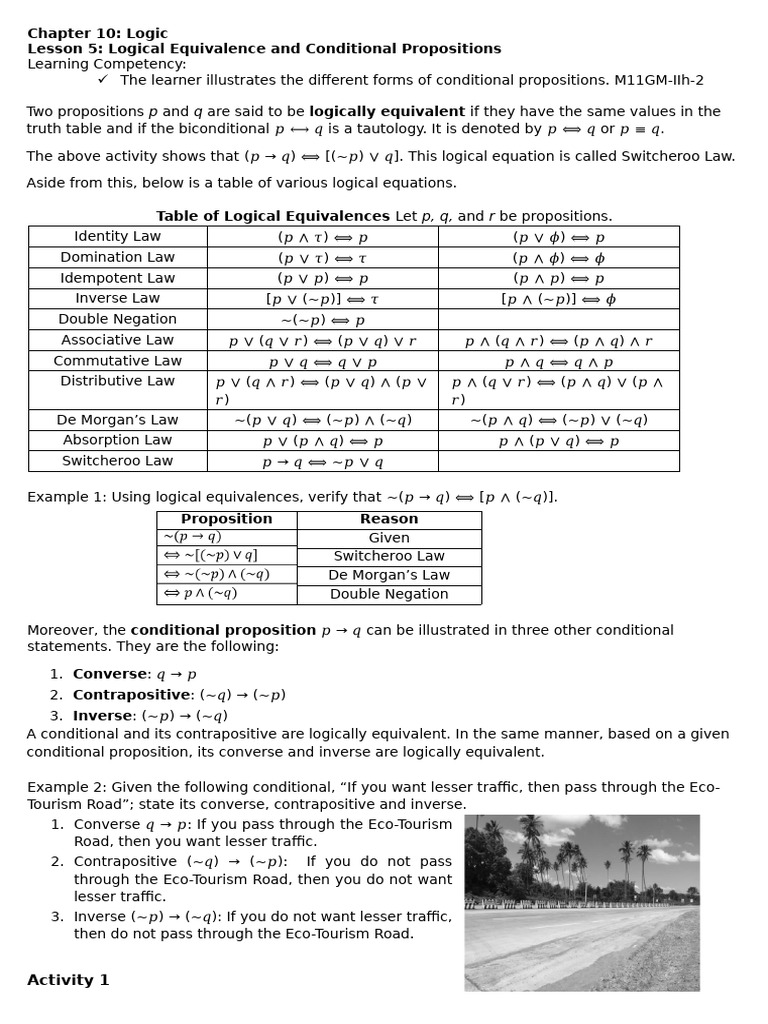 Chapter 10 Logic Lesson 5 Handout Pdf If And Only If Mathematical Logic 