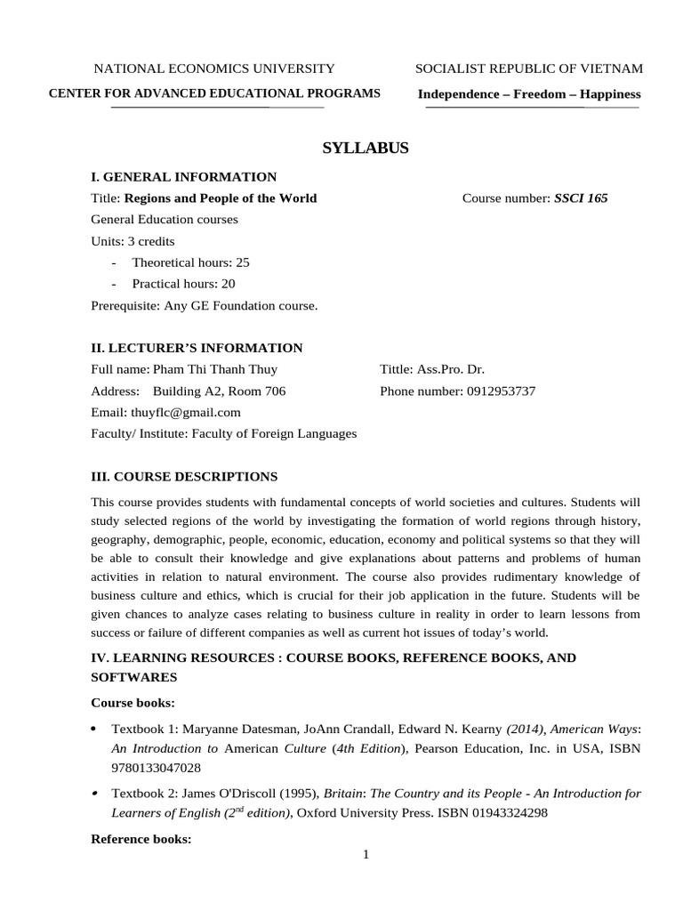 2024 Syllabus Regions and The People of The World | PDF | Critical ...