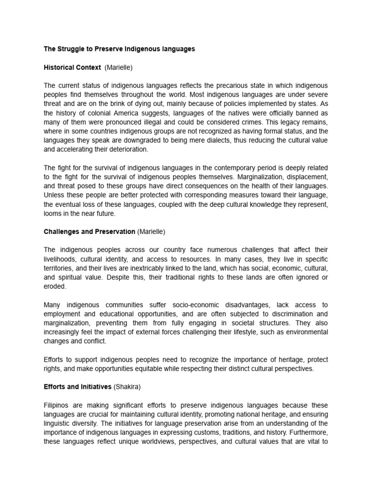 The Struggle To Preserve Indigenous Languages | PDF | Indigenous ...