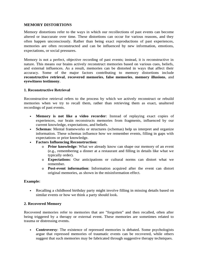 Memory Distortions | PDF | Memory | Recall (Memory)