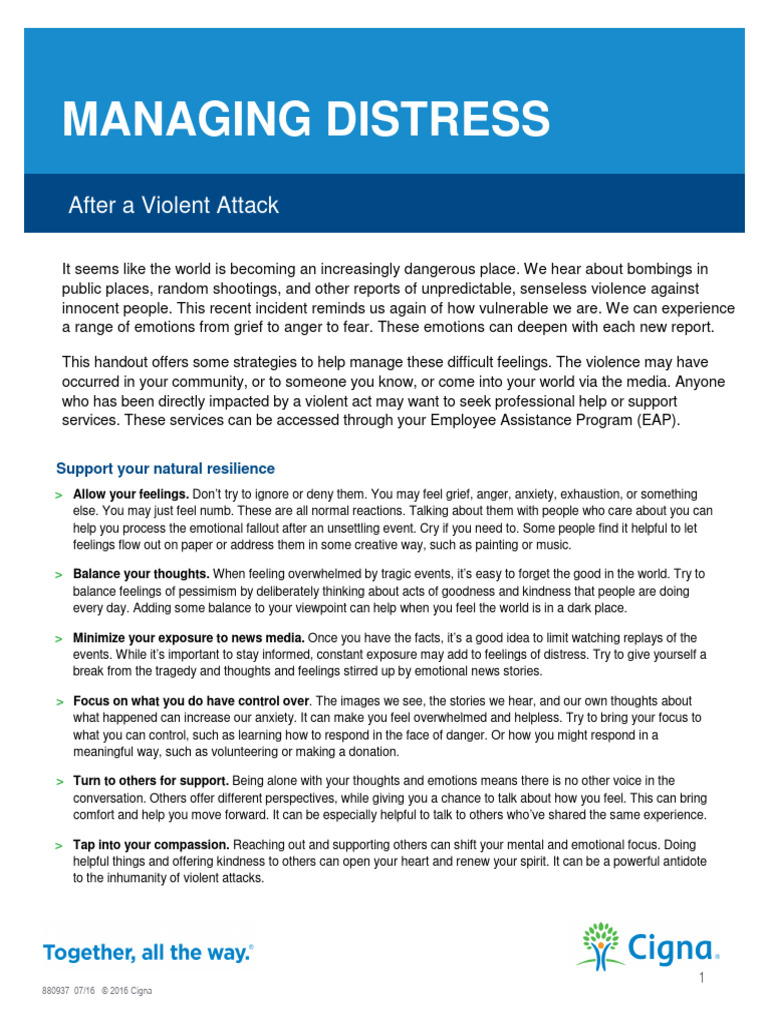 Managing Distress After A Violent Attack 880937 | PDF | Cigna | Emotions