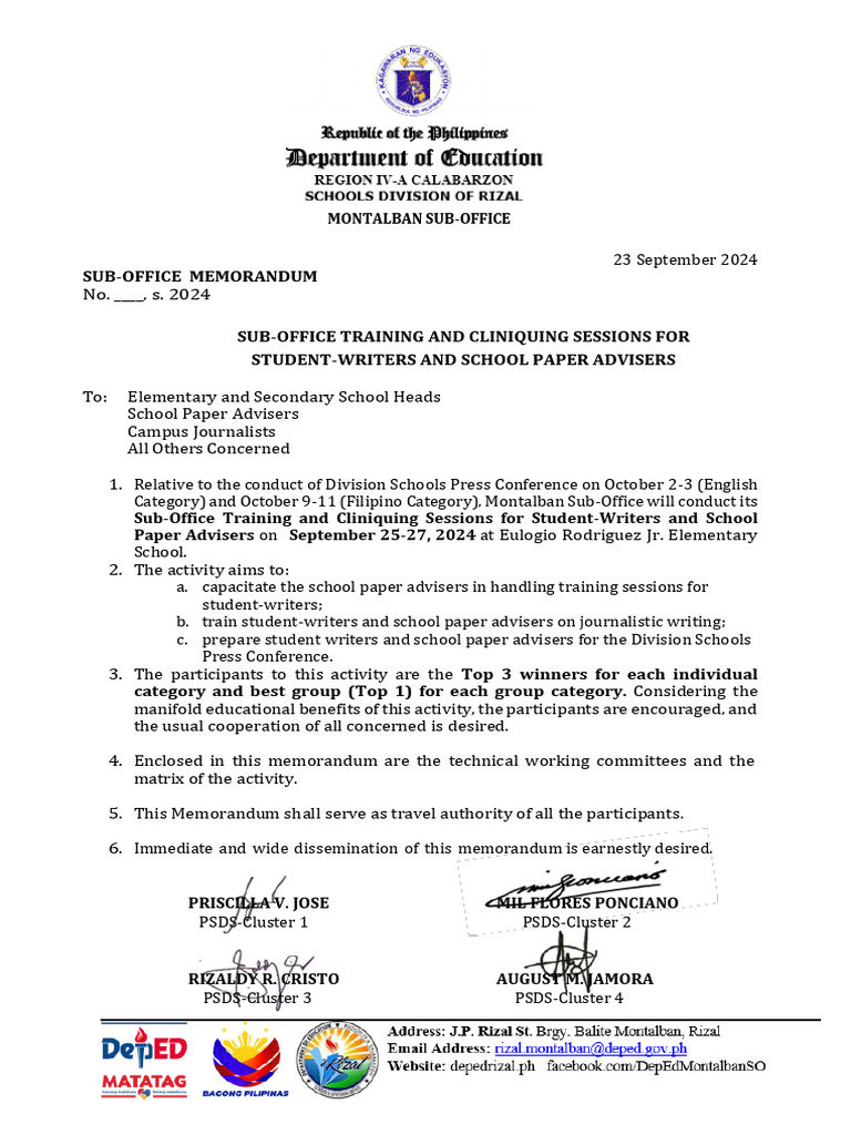 Sub Office Memorandum 2024 CLINIQUING | PDF