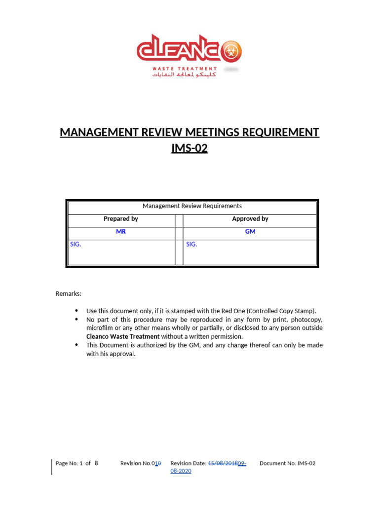 IMS 02 Management Review | PDF | Occupational Safety And Health | Policy