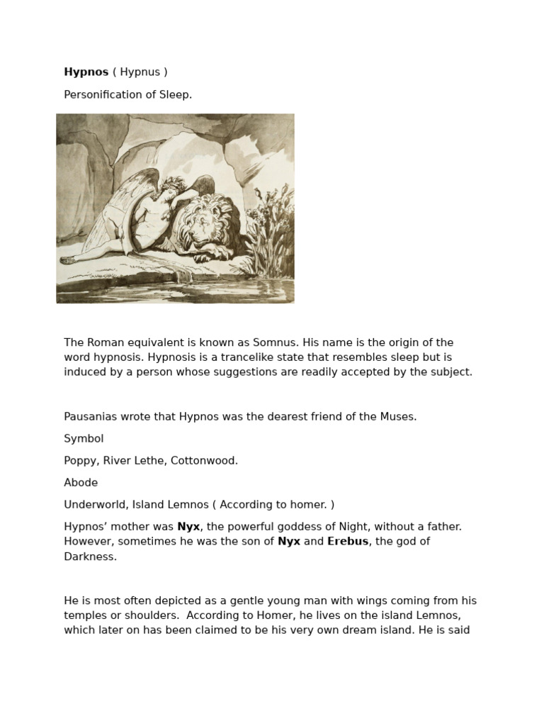 Hypnos: Greek God of Sleep | PDF