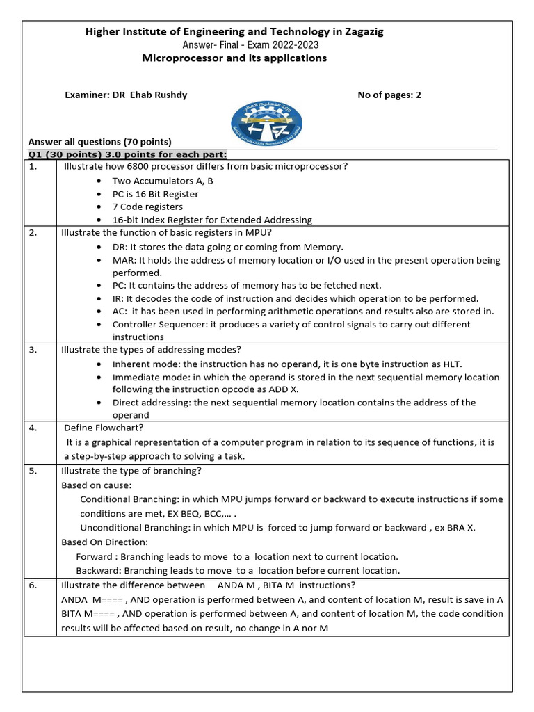 Answer Exam Microprocessor - ECE341 2023 2024 | PDF | Central Processing Unit | Computer ...