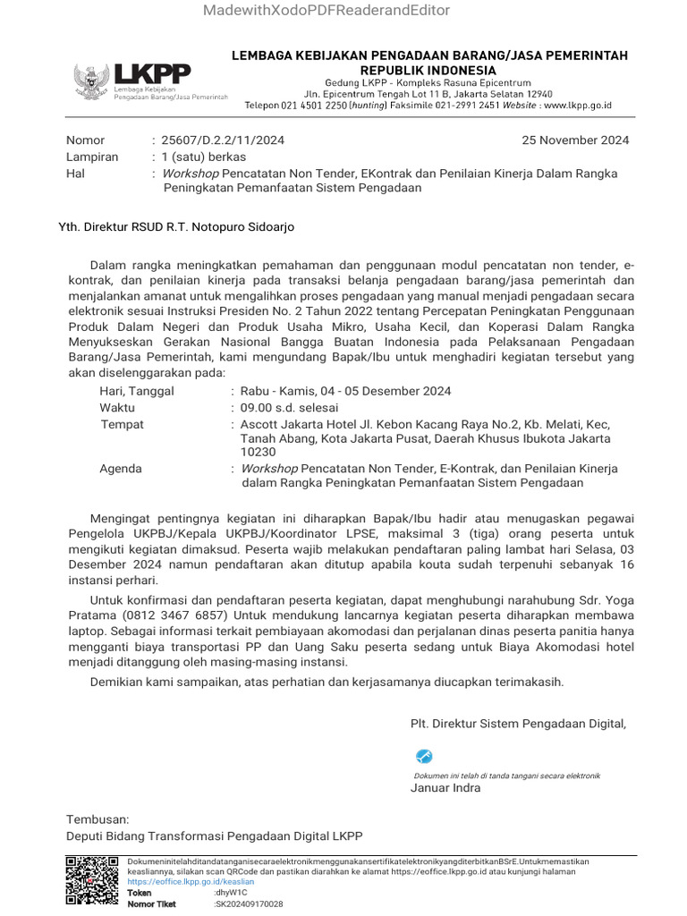 Surat Undangan Workshop LKPP | PDF