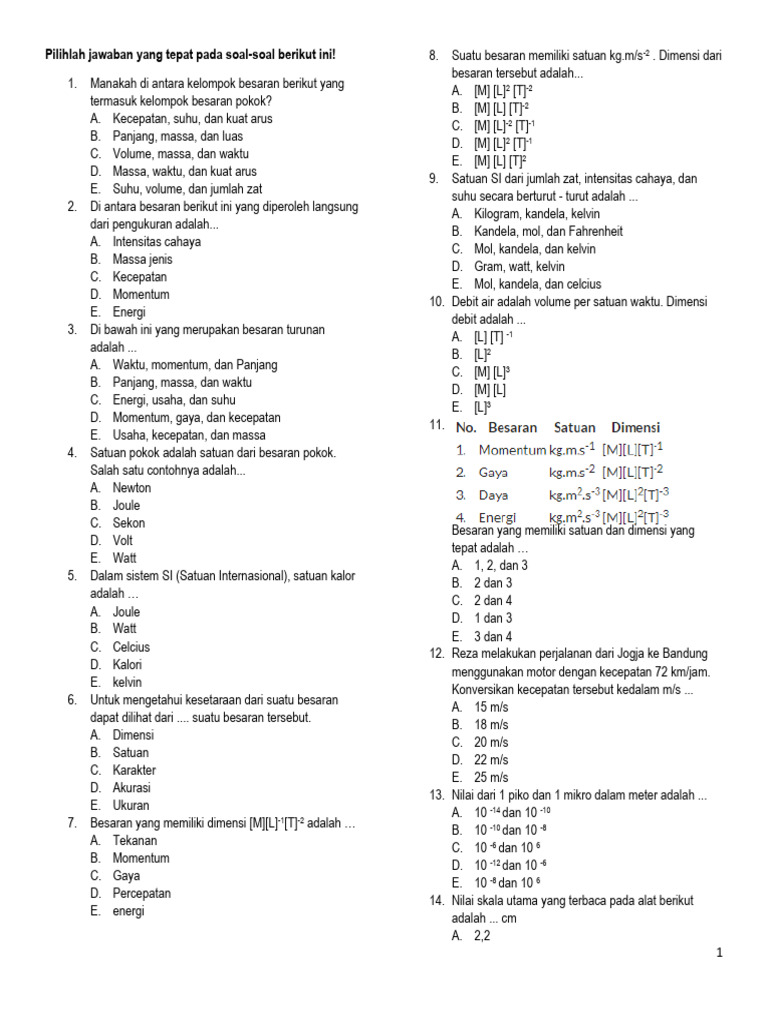Kisi-Kisi Pas Fisika Kelas 10 Sem 1 2024 | PDF