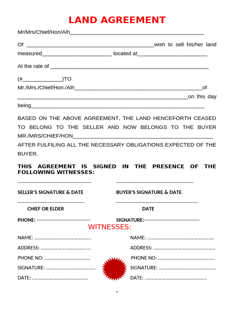 Land Sale Agreement Template | PDF | Private Law | Business Law