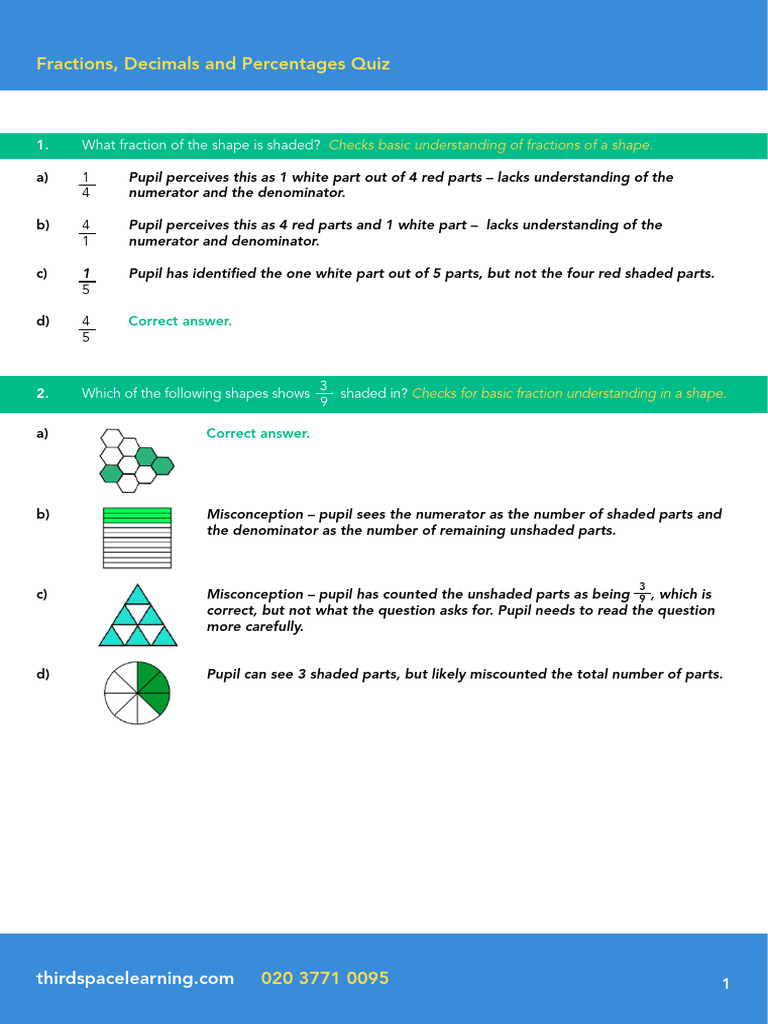Fraction Quiz with Answers | PDF | Mathematics | Lexicology