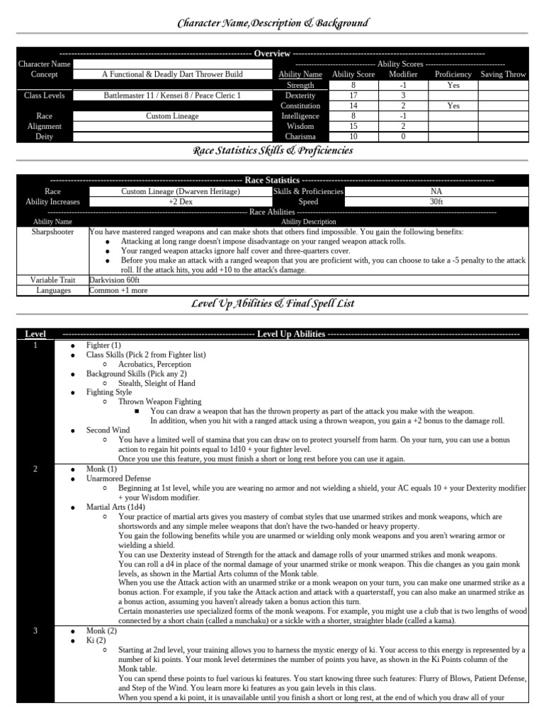 Deadeye Dart Thrower Level Up Chart | PDF | Role Playing Games