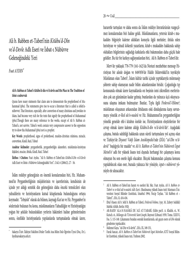 Ali B. Rabben Et-Taber Nin Kit Bu D-D N Ve D-Devle Adl Eseri Ve Sbat - N B Vve Gelene Indeki ...