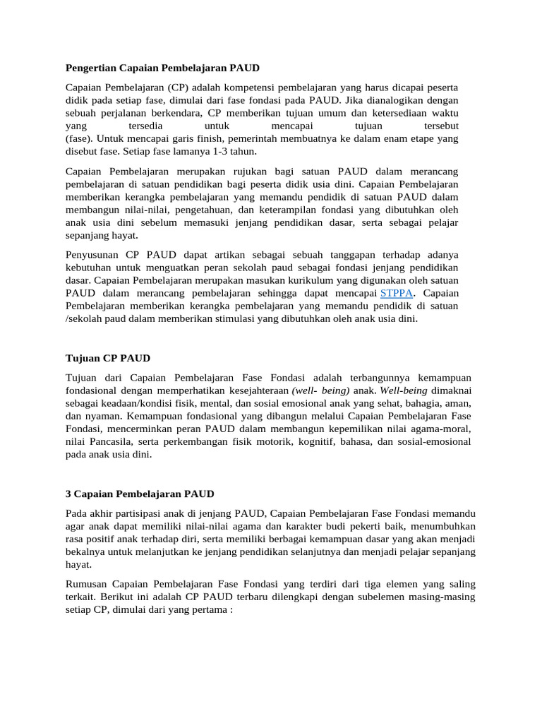 CP & ATP Paud Kurikulum Merdeka | PDF