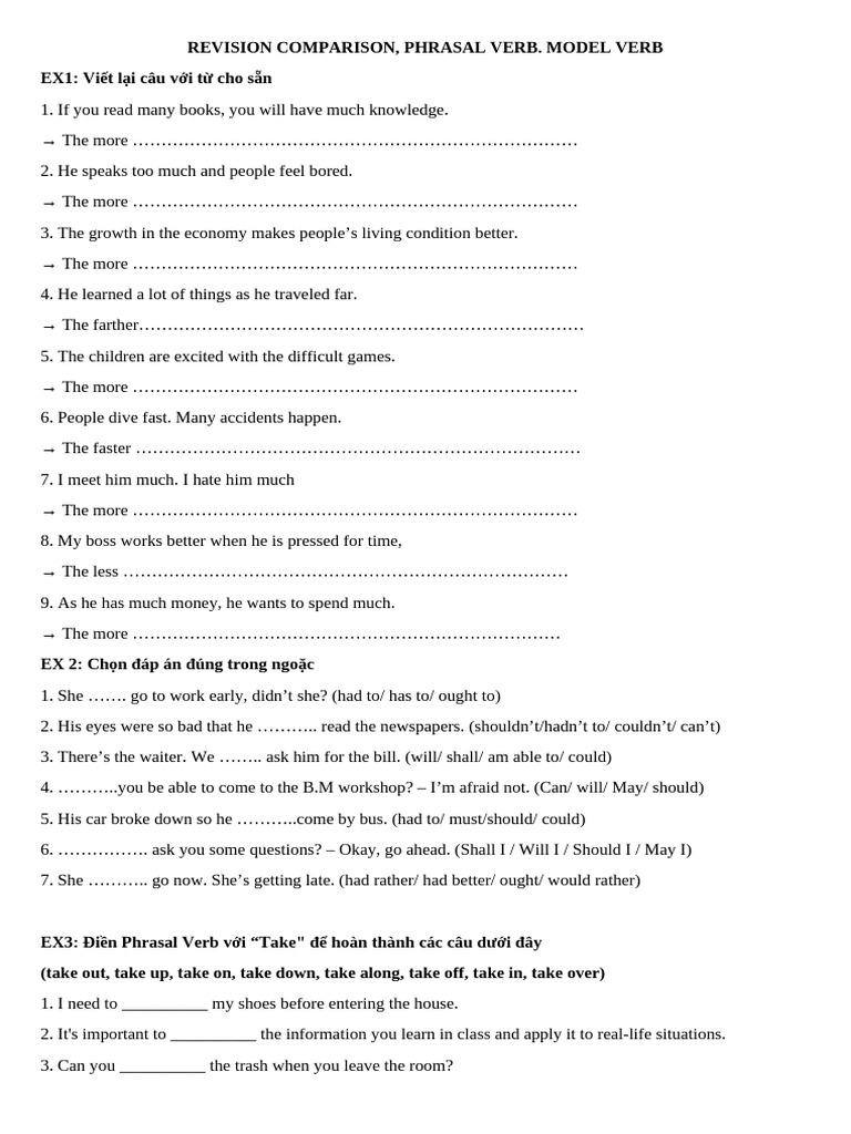 Revision Comparison, PHRV, Model Verb | PDF