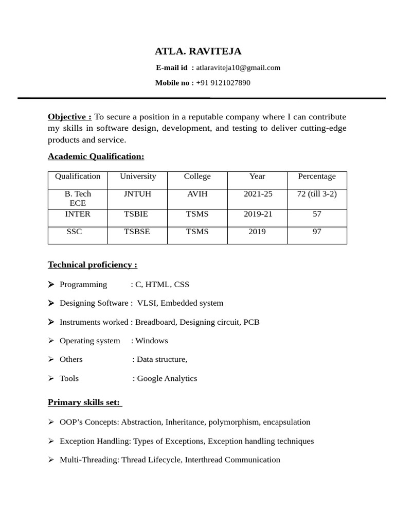 Raviteja Atla Resume | PDF | Systems Engineering | Information Technology