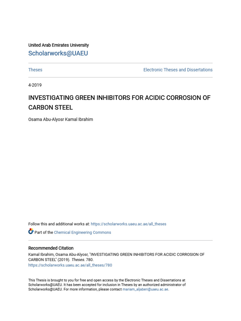 Investigating Green Inhibitors For Acidic Corrosion of Carbon Ste | PDF