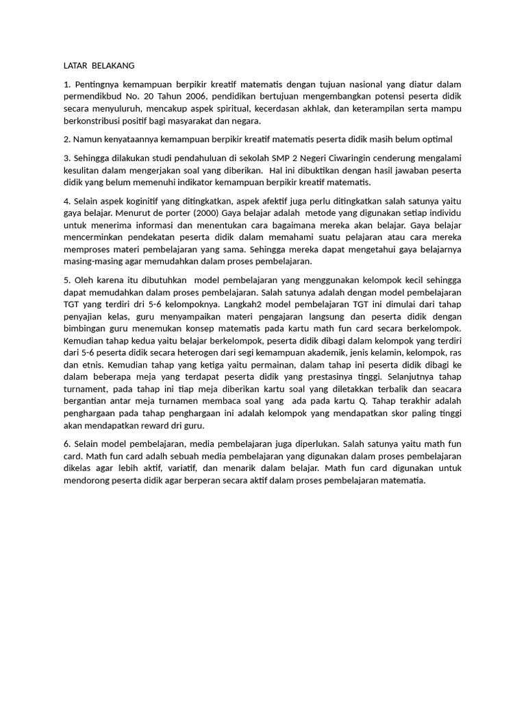 Contoh LATAR BELAKANG Skripsi | PDF