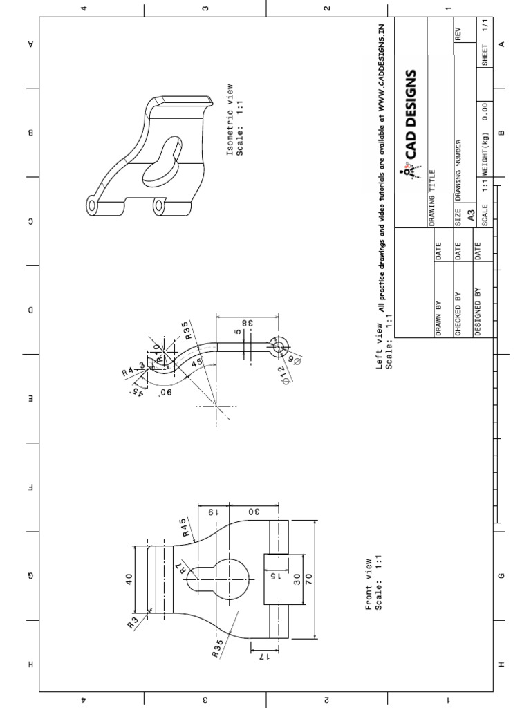 Mechanical Practice Drawing Sheets For AutoCAD CATIA NX SOLIDWORKS and ...