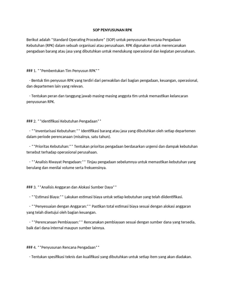 Sop Penyusunan RPK | PDF